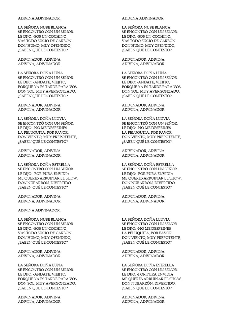 Adivina Adivinador: Letras y Personajes | PDF