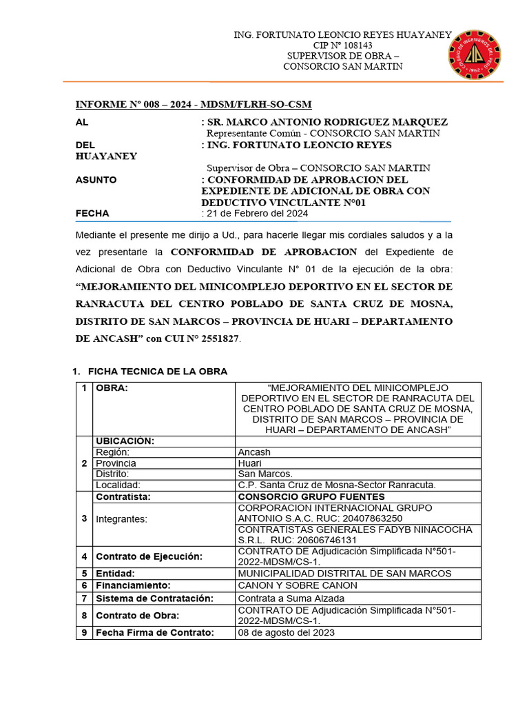 Informe Jefe de Supervision #06 Modificado Final | PDF | Hormigón | Presupuesto
