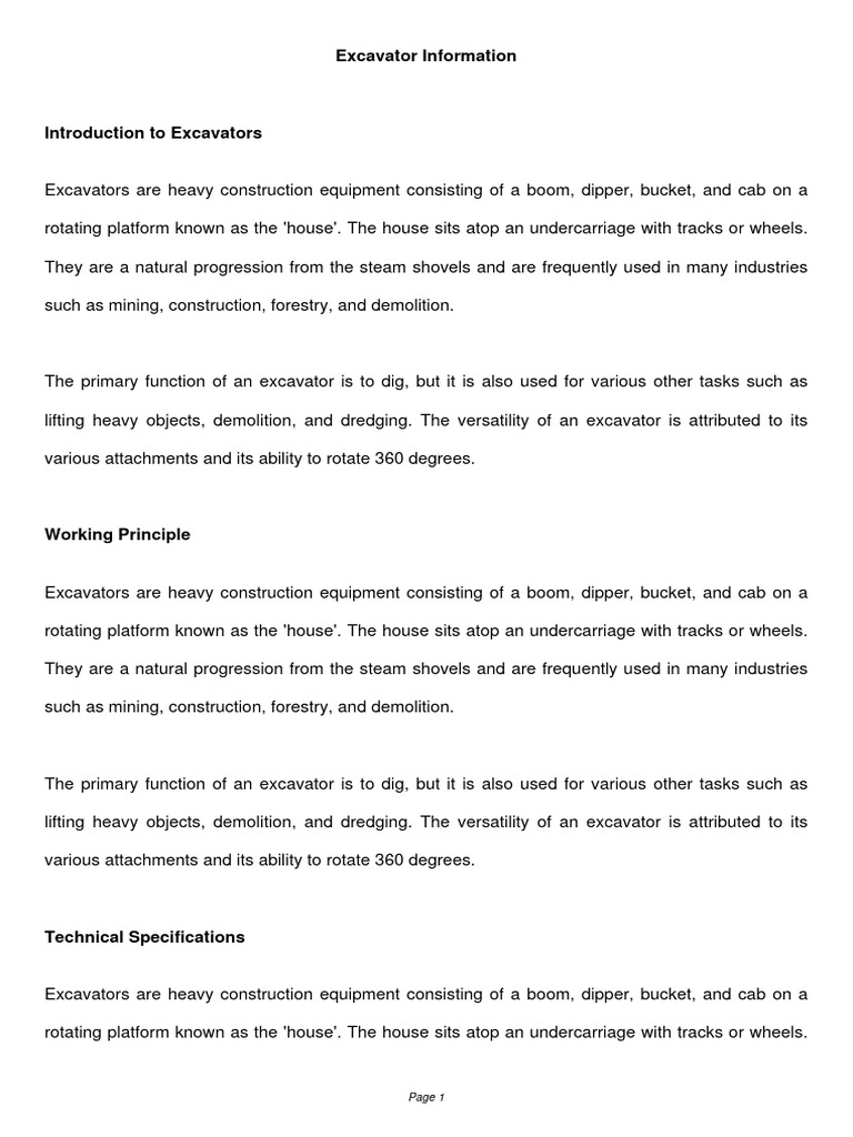 Excavator Information 4 | PDF | Construction Equipment | Manufactured Goods