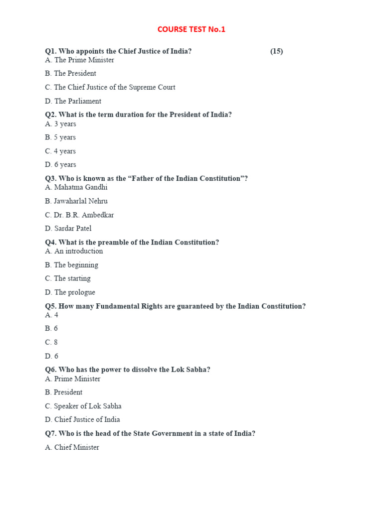 Indian Constitution Quiz Questions | PDF | Writ | Constitution