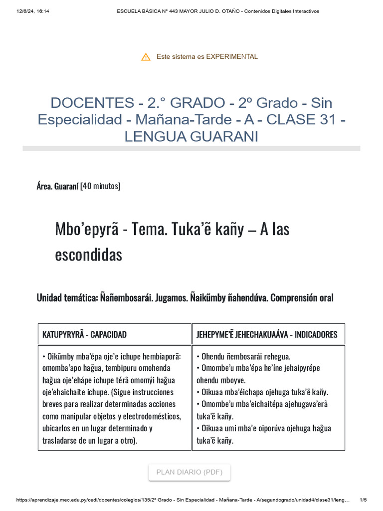 Mbo'epyrã - Tema. Tuka'ẽ kañy - A las escondidas | PDF