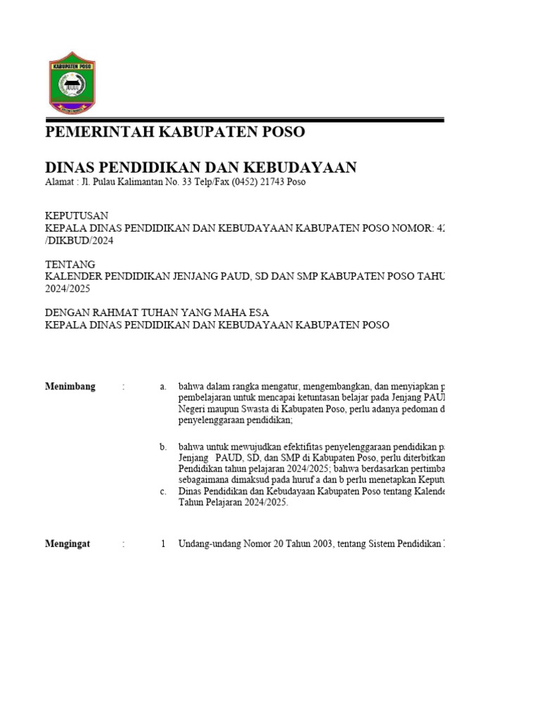 Kalender Pend. 2024-2025 | PDF