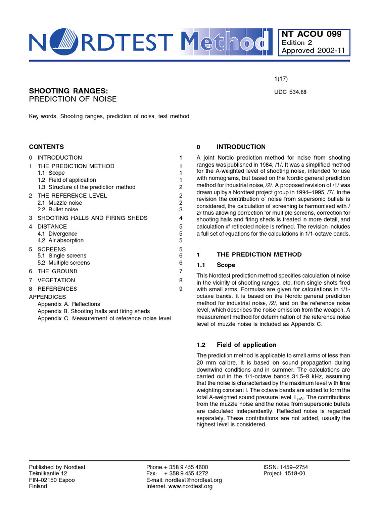 NT Acou 099 - Shooting Ranges - Prediction of Noise - Nordtest Method ...