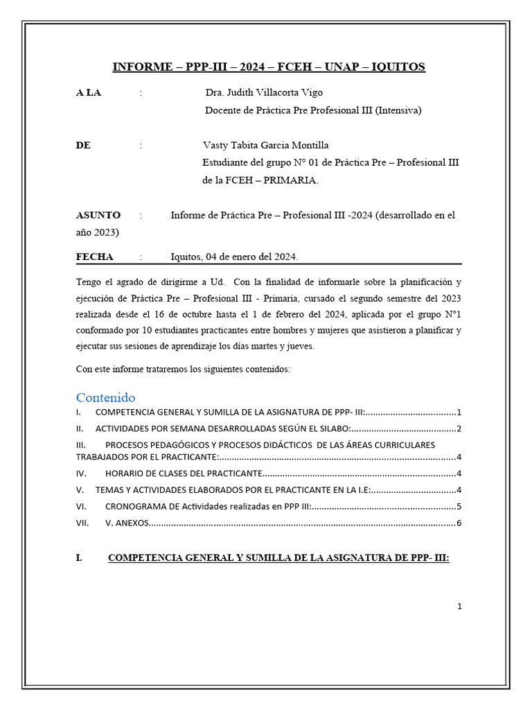 Informe Personal de Pppiii Vasty Garcia-1 | PDF | Evaluación ...