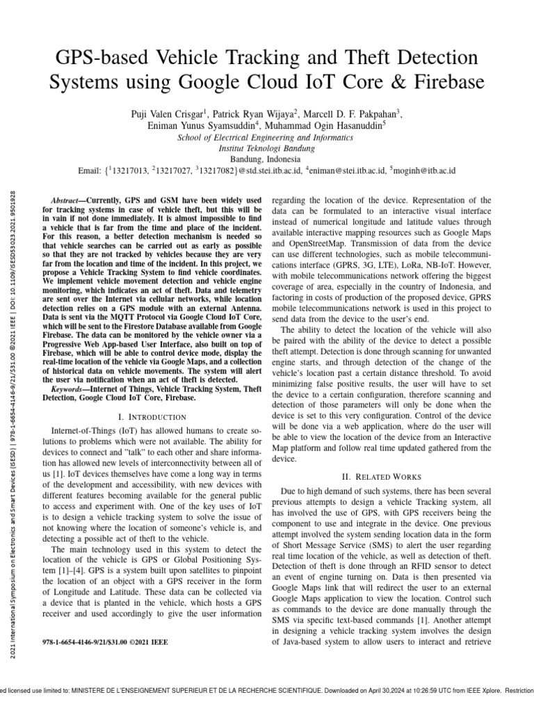 GPS-Based Vehicle Tracking and Theft Detection Systems Using Google ...