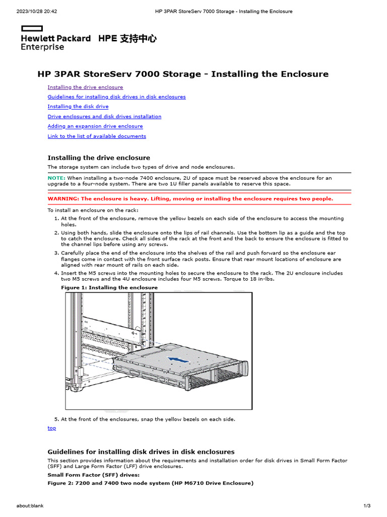 HP 3PAR StoreServ 7000 Storage - Installing The Enclosure | PDF | Disk ...