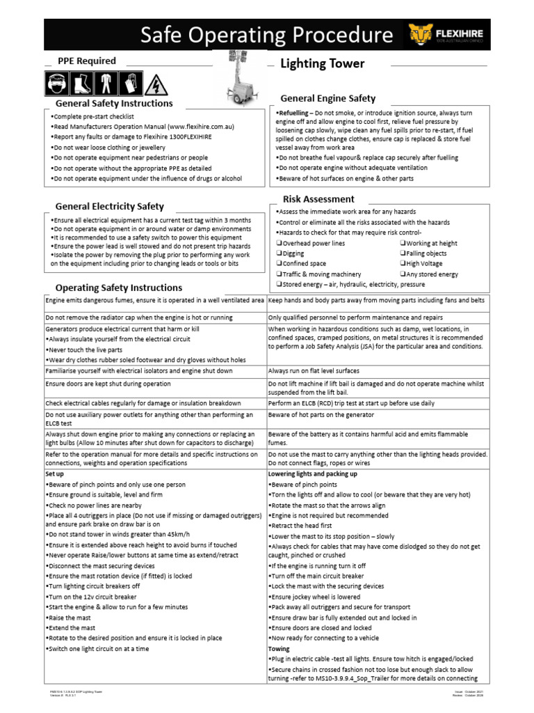 SOP Lighting Tower 250c14b5e3 | PDF | Personal Protective Equipment ...