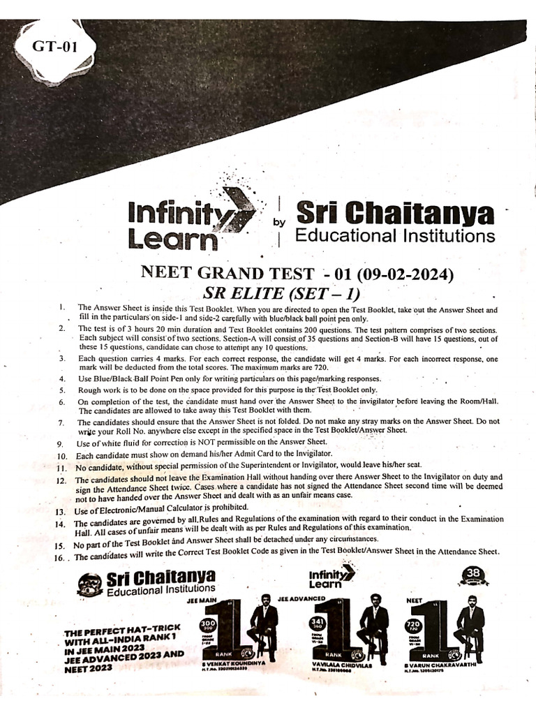 SR Elite GT-01 Question Paper | PDF