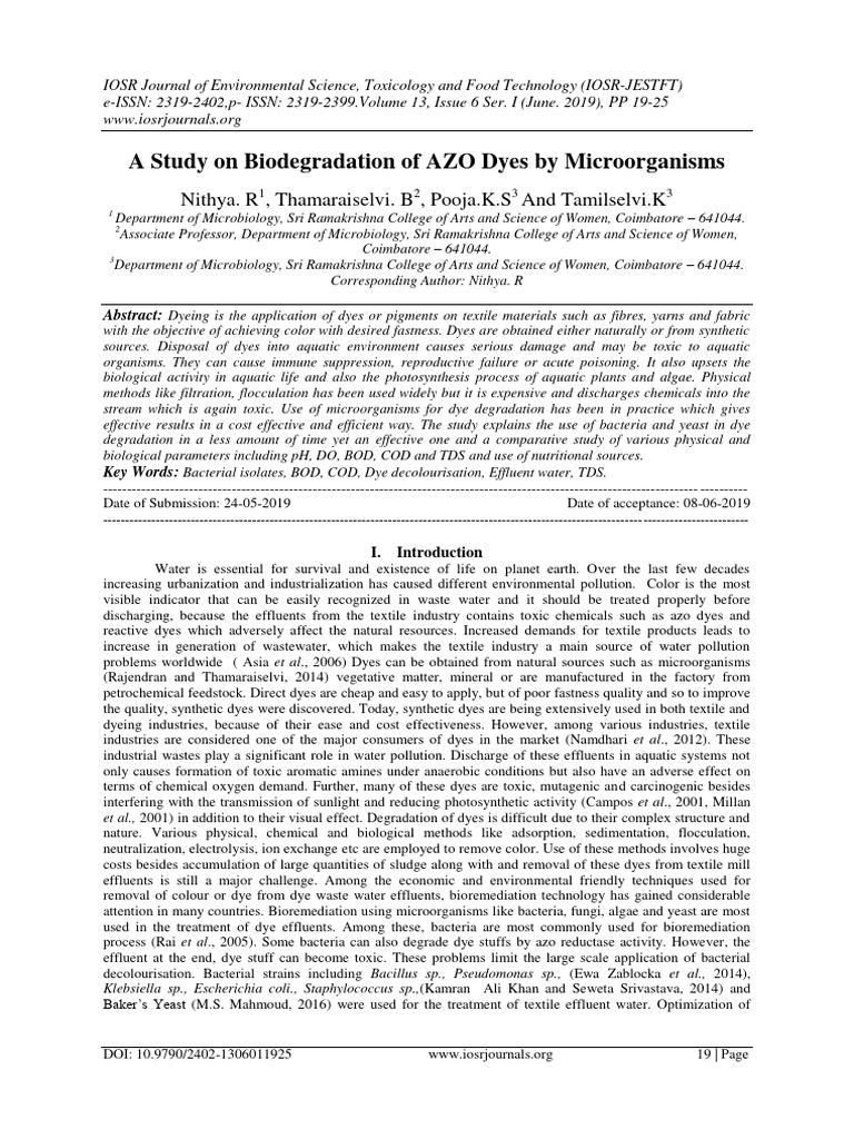 A Study On Biodegradation of AZO Dyes by Microorganisms | PDF | Growth ...