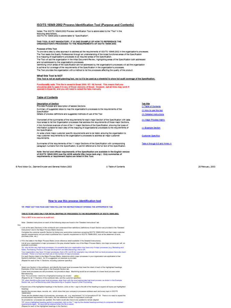 AIAG Process Identification Tool95-2000 | PDF | Specification ...