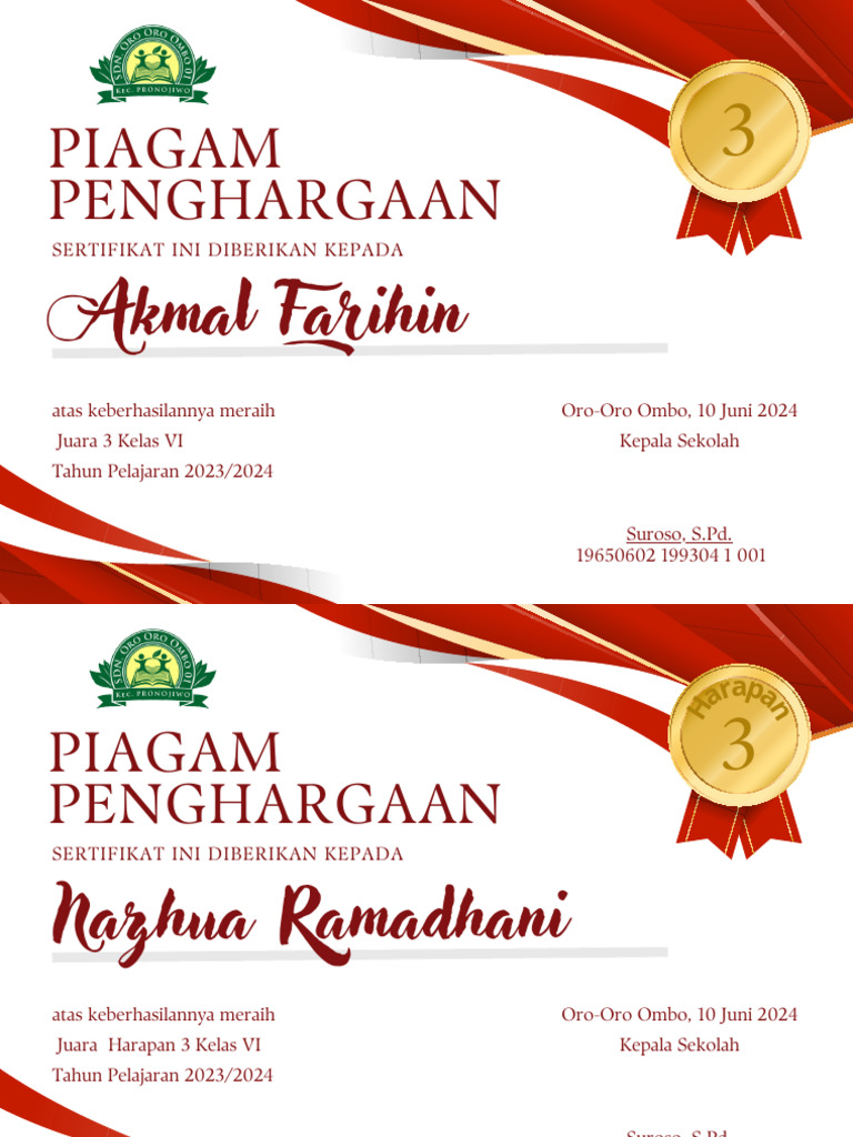 Merah Dan Putih Bergaya Modern Elegan Piagam Penghargaan | PDF