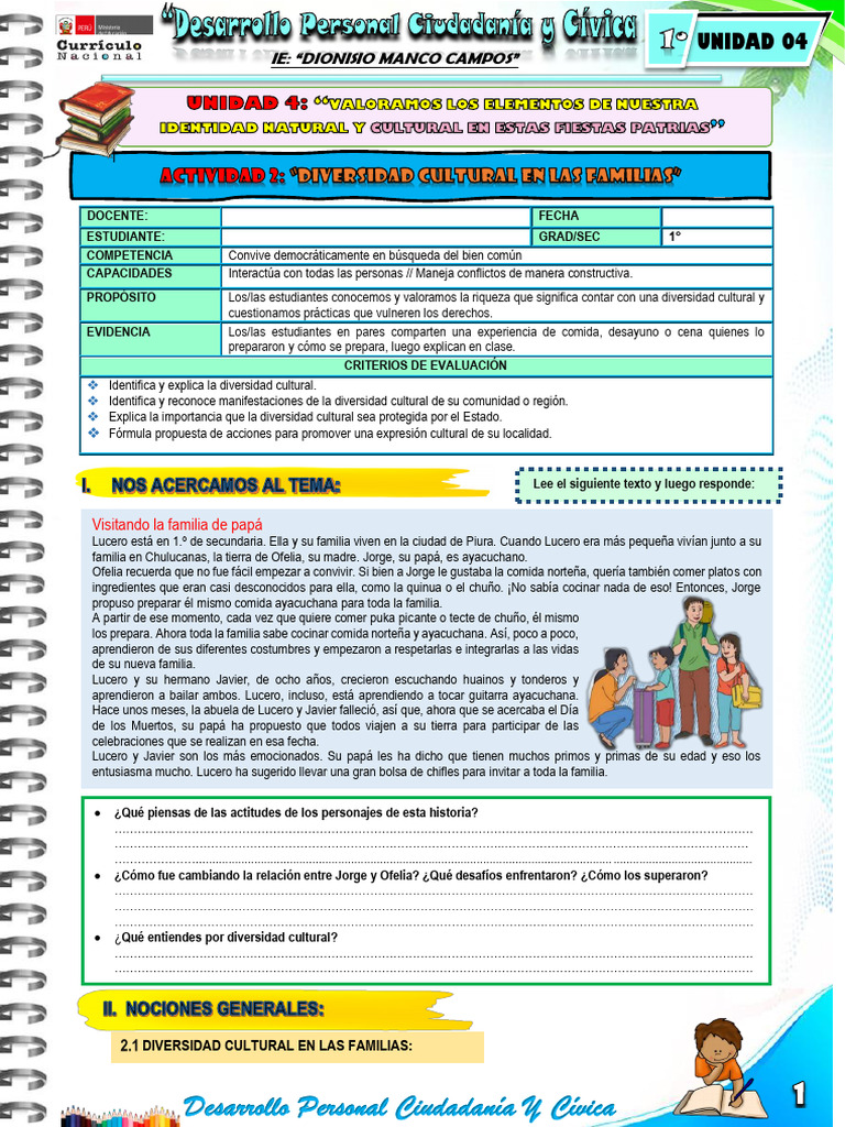 Ficha 16 - Primer Grado de Dpcc. - Actv.02-Und.4 2024. | PDF | Perú