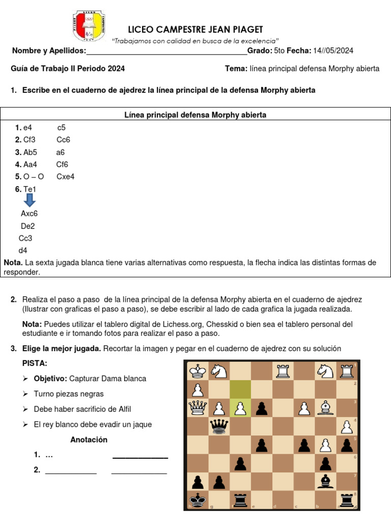 Guia de trabajo Ajedrez Esteban Rafael Buelvas Salcedo - Grado 5to 2024 IV Periodo (1 ...