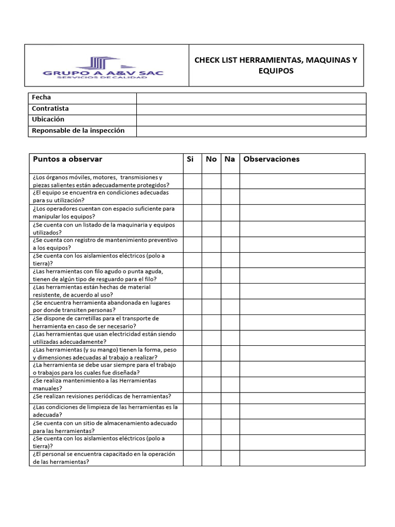 Check List de Herramientas y Equipos | PDF | Tecnología
