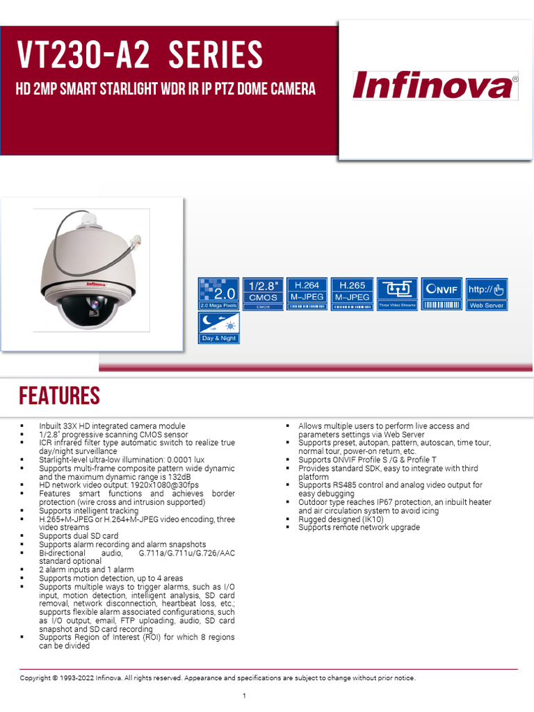 VT230 A233 E Series Datasheet en 202307 R1 | PDF | Camera | Camera Lens