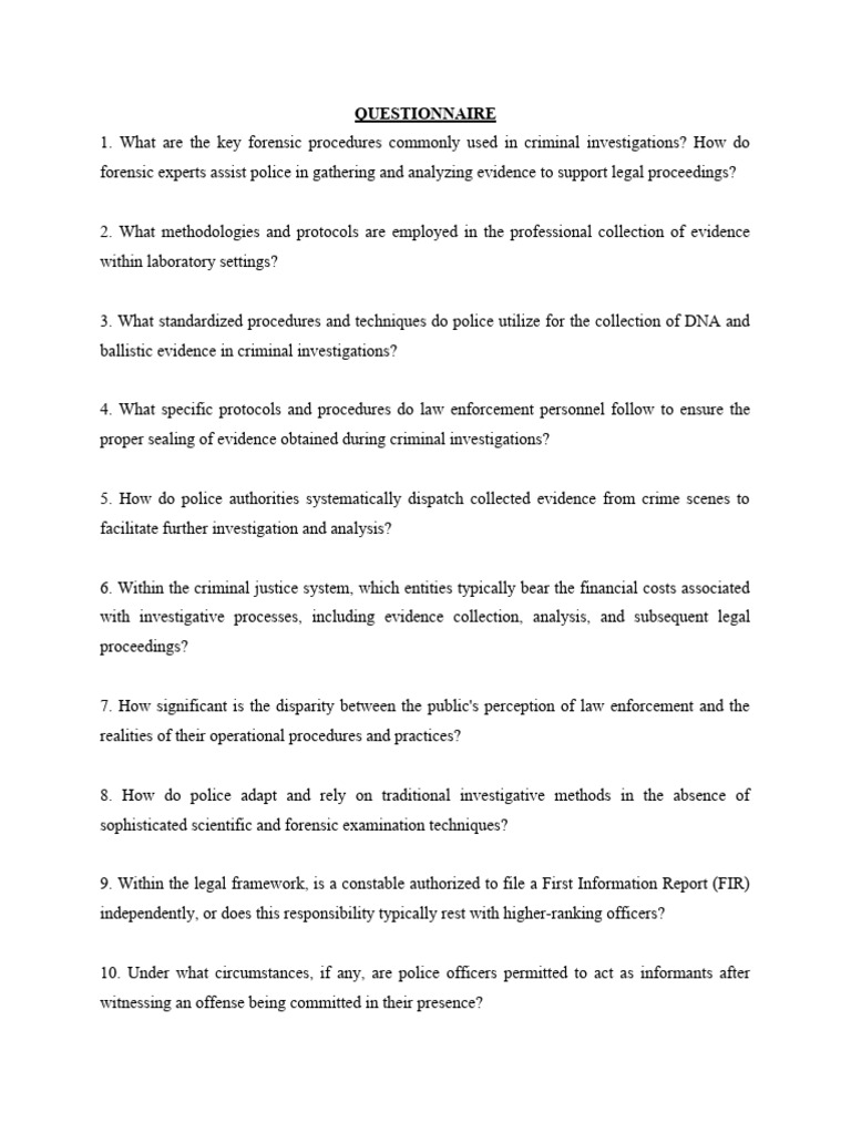 QUESTIONNAIRE | PDF | Forensic Science | Police