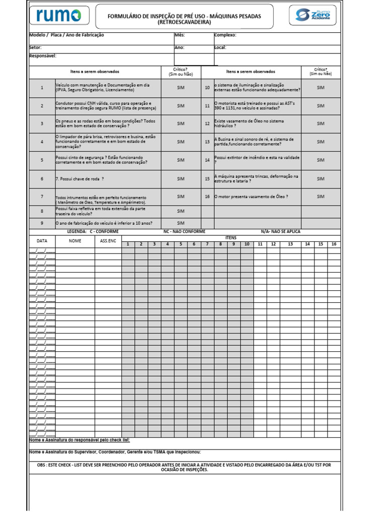 Check List - Retro Escavadeira | PDF | Veículos