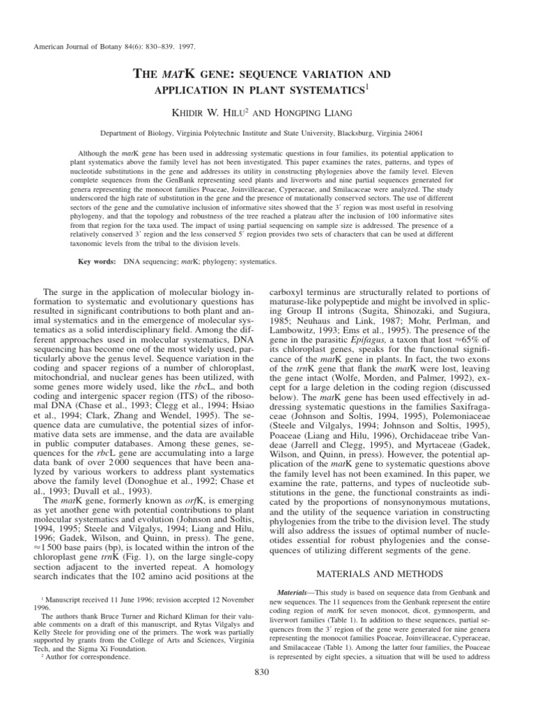 The Matk Gene Sequence Variation and Application I | PDF ...
