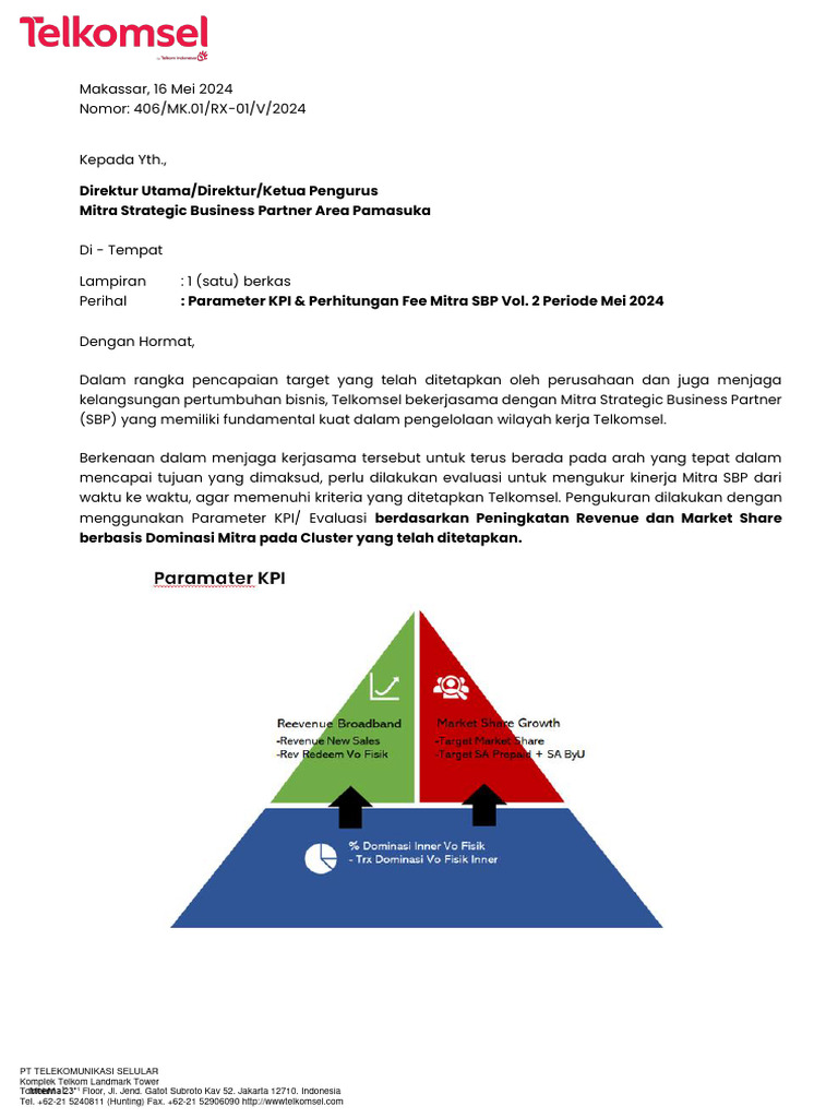 Surat Parameter KPI & Perhitungan Fee Mitra SBP Periode Mei 2024 | PDF ...