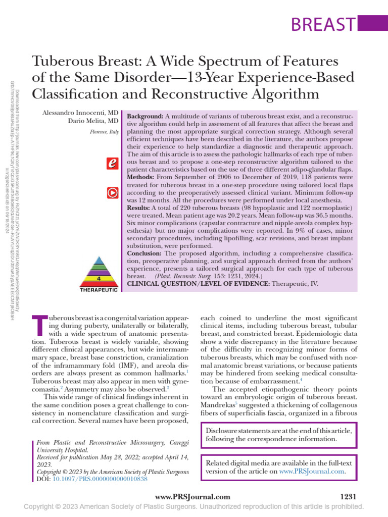 Tuberous Breast - 13-Year Experience-Based Classification and ...