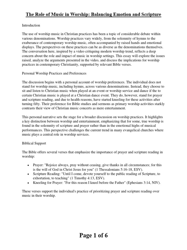 Music's Role in Worship Practices | PDF | Bible | Contemporary Worship ...