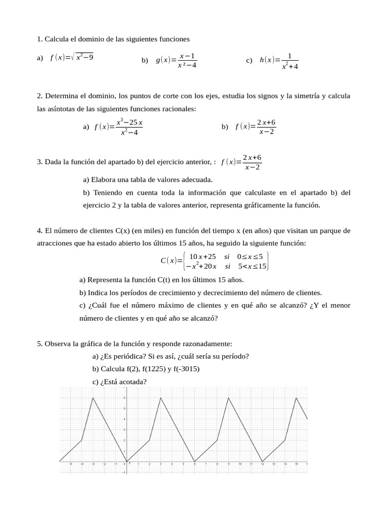 Enunciados Ejercicios Funciones | PDF | Análisis matemático | Matemáticas