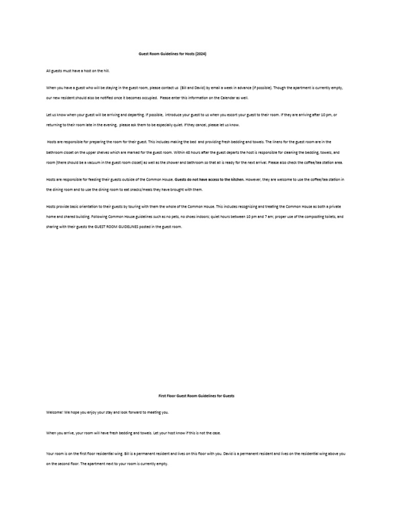 First Floor Guest Room Guidelines 2024 For Guests | PDF | Room | Bathroom