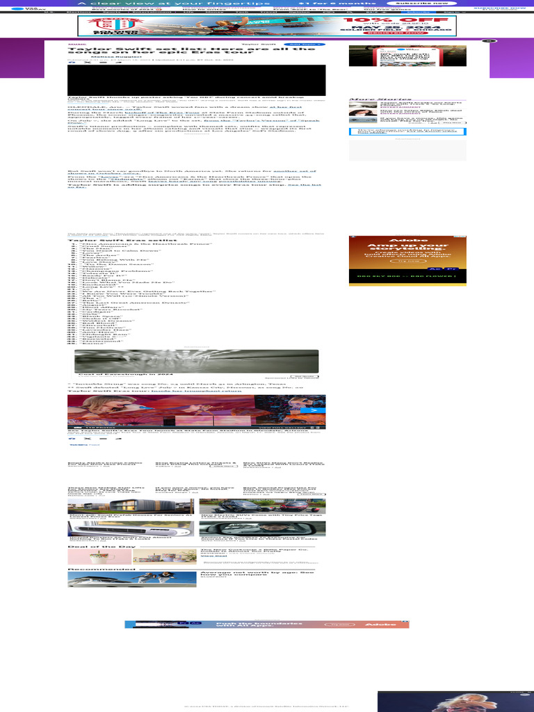 Taylor Swift Setlist All The Songs On Her 3-Hour Eras Tour Shows | PDF ...