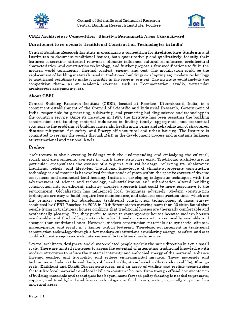 CBRI Competition Brief FInal | PDF | Page Layout | Building Materials