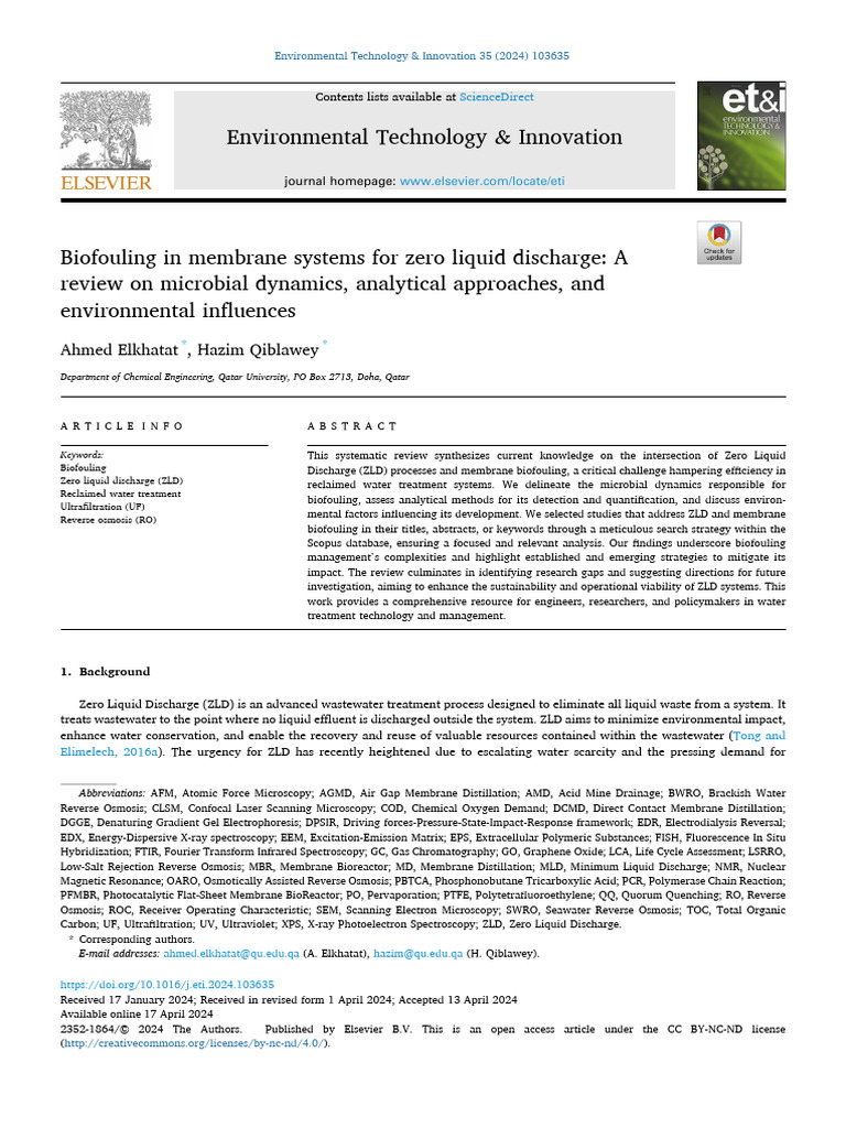 Biofouling in Zero Liquid Discharge Systems | PDF | Membrane ...