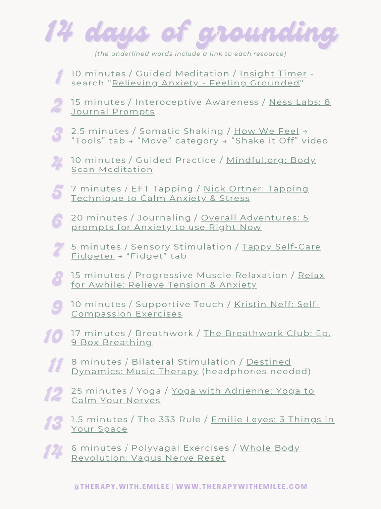 14 Days of Grounding (Therapy With Emilee) | PDF | Self-Improvement