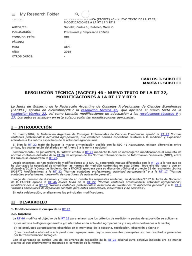 Resolución Técnica (Facpce) 46 - Nuevo Texto de La RT 22, Modificaciones A La RT 17 y RT 9 | PDF ...
