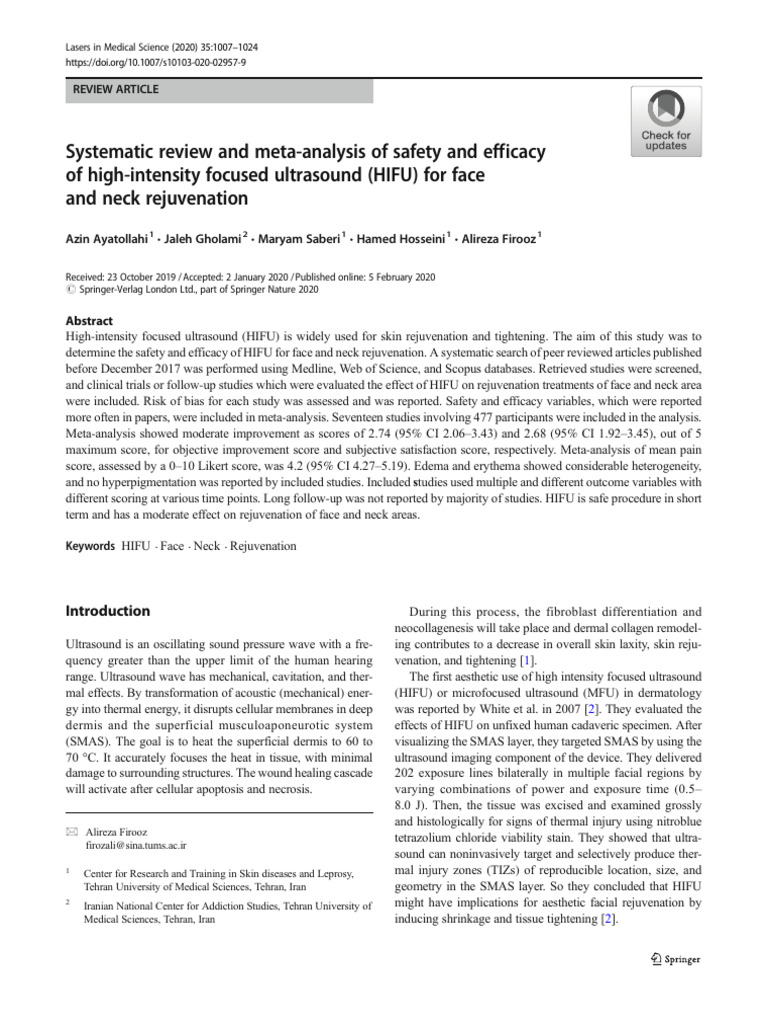 Systematic Review and Meta-Analysis of Safety and Efficacy of High-Intensity Focused Ultrasound ...