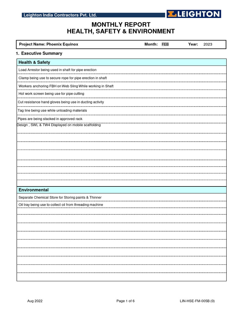 Umpesl Feb Monthly Hse Report | PDF | Pipe (Fluid Conveyance) | Waste