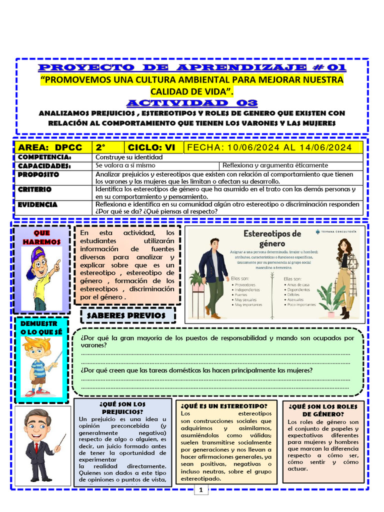 Actividad 3 DPCC 2° Unidad 3 | PDF | Estereotipos | Hombre