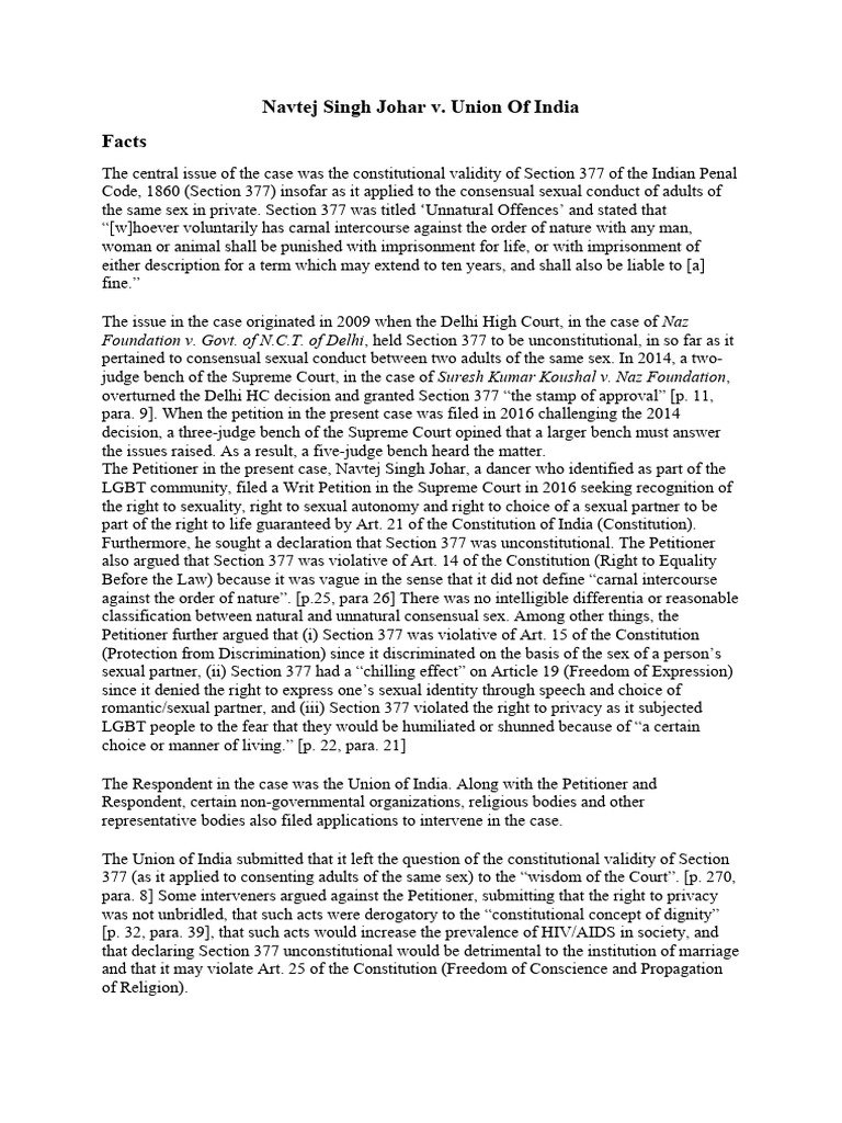 Navtej Singh Johar V | PDF | Homosexuality | Lgbt