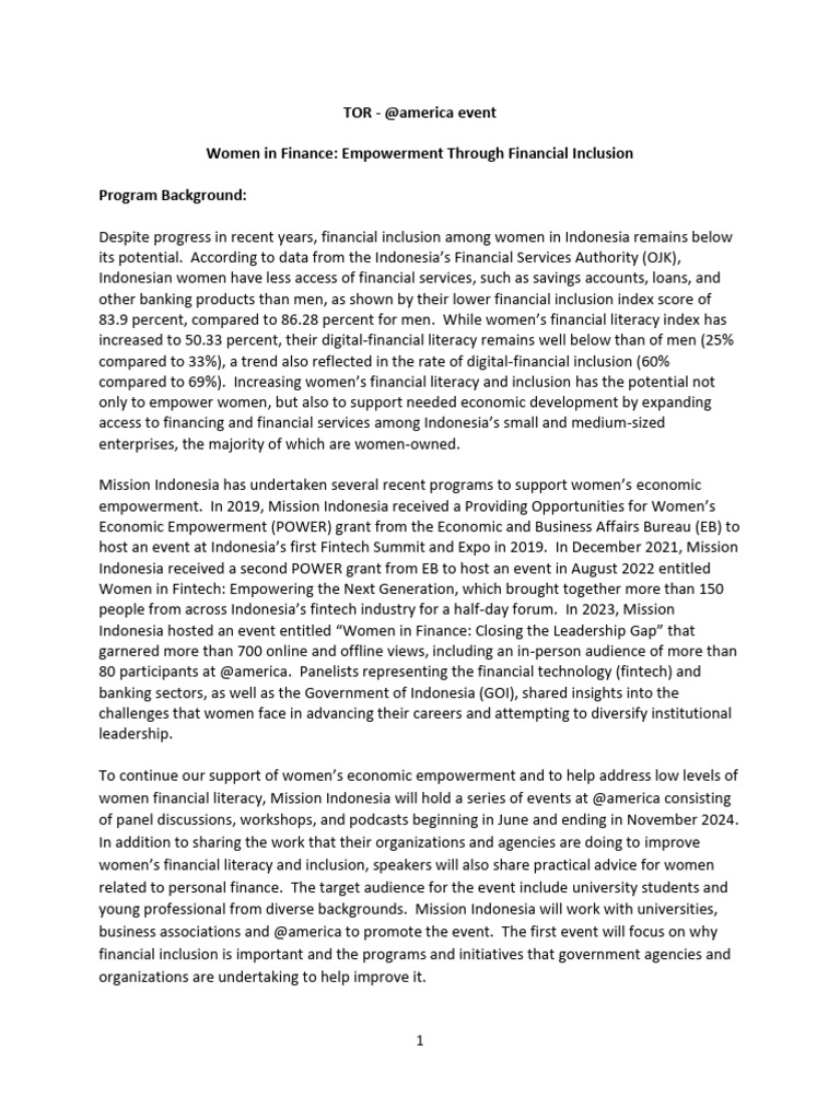 TOR @america Women in Finance June 6 Event | PDF | Financial Inclusion ...