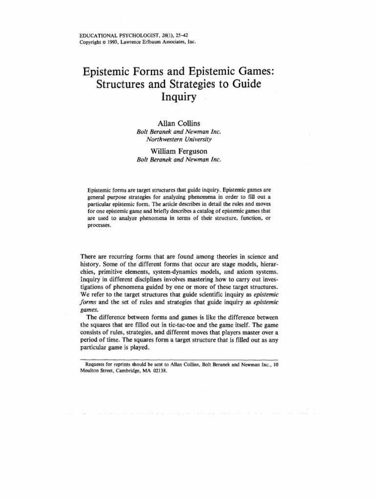COLLINS Epistemic Forms Epistemic Games | PDF | Axiom | Chemical Elements