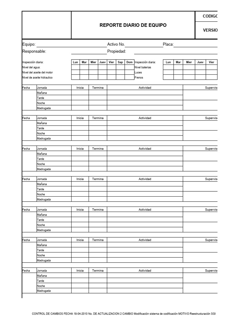 Reporte Diario de Equipo | PDF