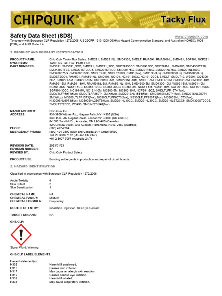 027-NC191 Chip Quik Flux | PDF | Occupational Safety And Health | Safety