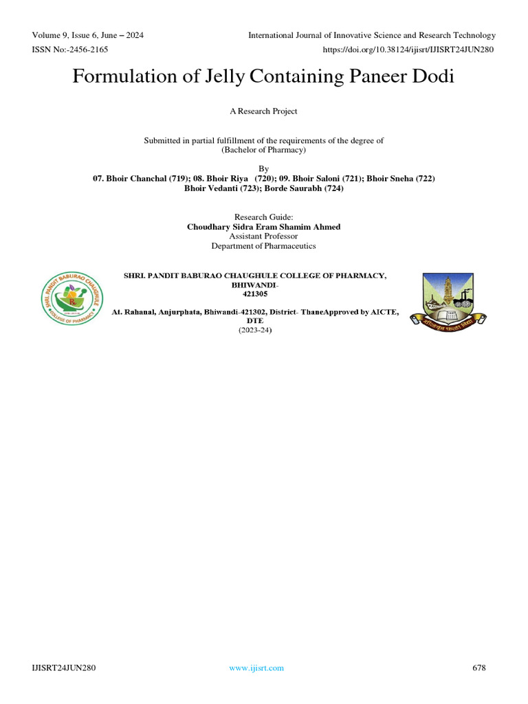 Formulation of Jelly Containing Paneer Dodi | PDF | Diabetes | Insulin