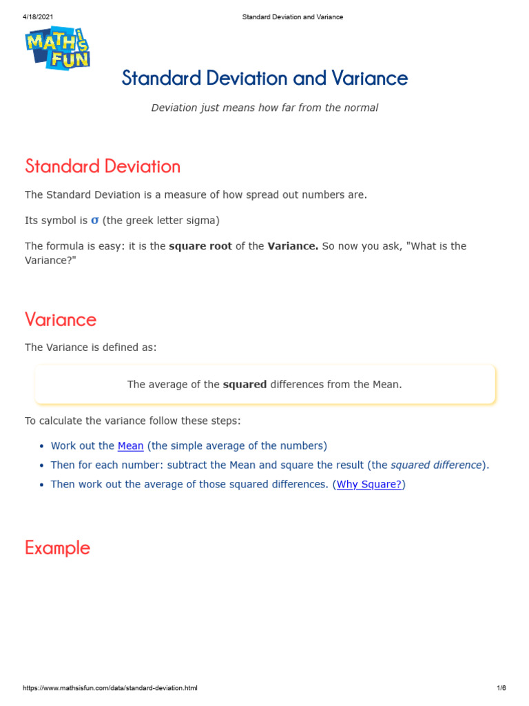 2.3 - Standard Deviation and Variance | PDF | Standard Deviation | Variance