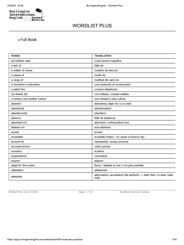 Lista de Vocabulario | PDF