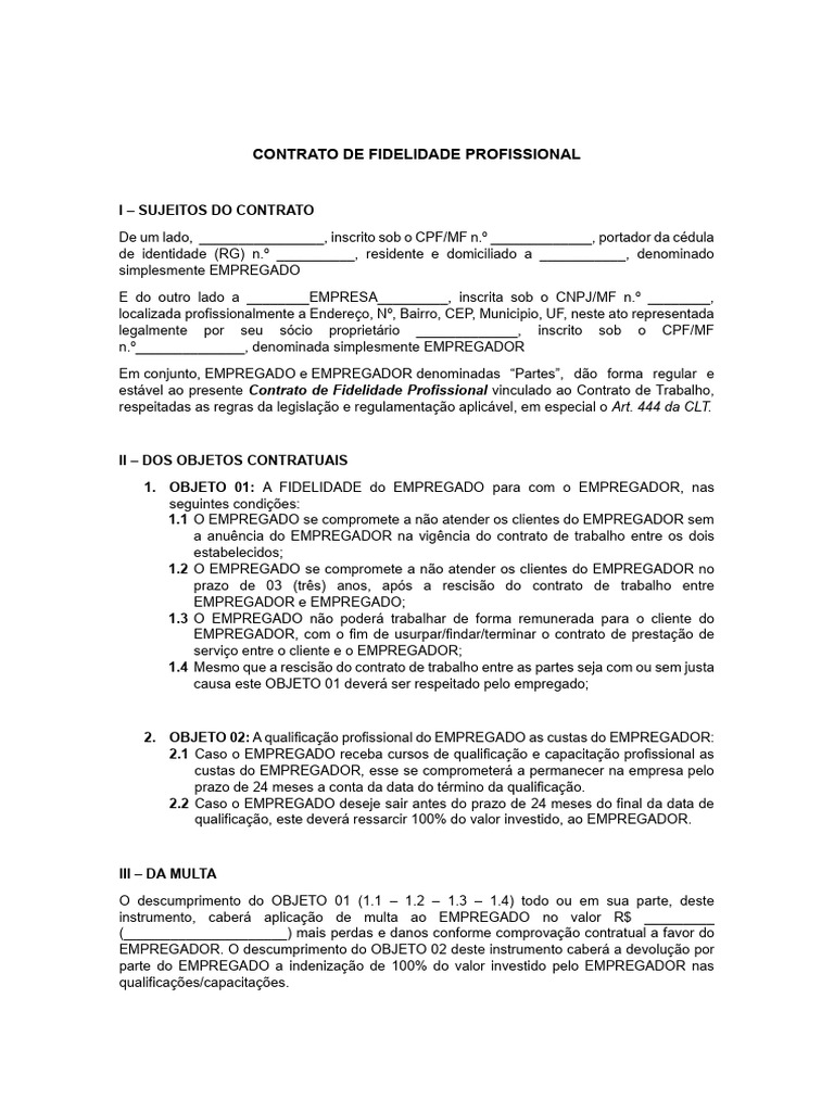 Modelo - Contrato de Fidelidade Profissional | PDF | Justiça | Crime e ... Modelo - Contrato de Fidelidade Profissional | PDF | Justiça | Crime e ...