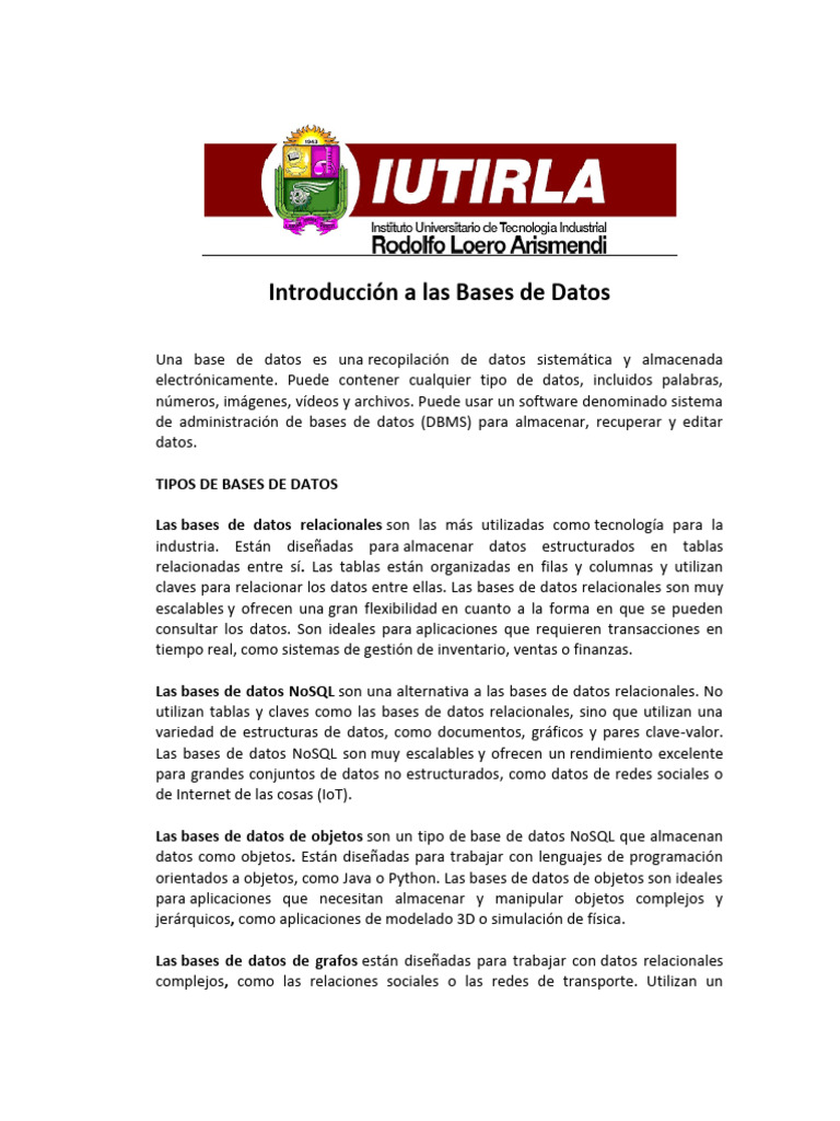 Introducción a las Bases de Datos | Descargar gratis PDF | Bases de datos | No Sql