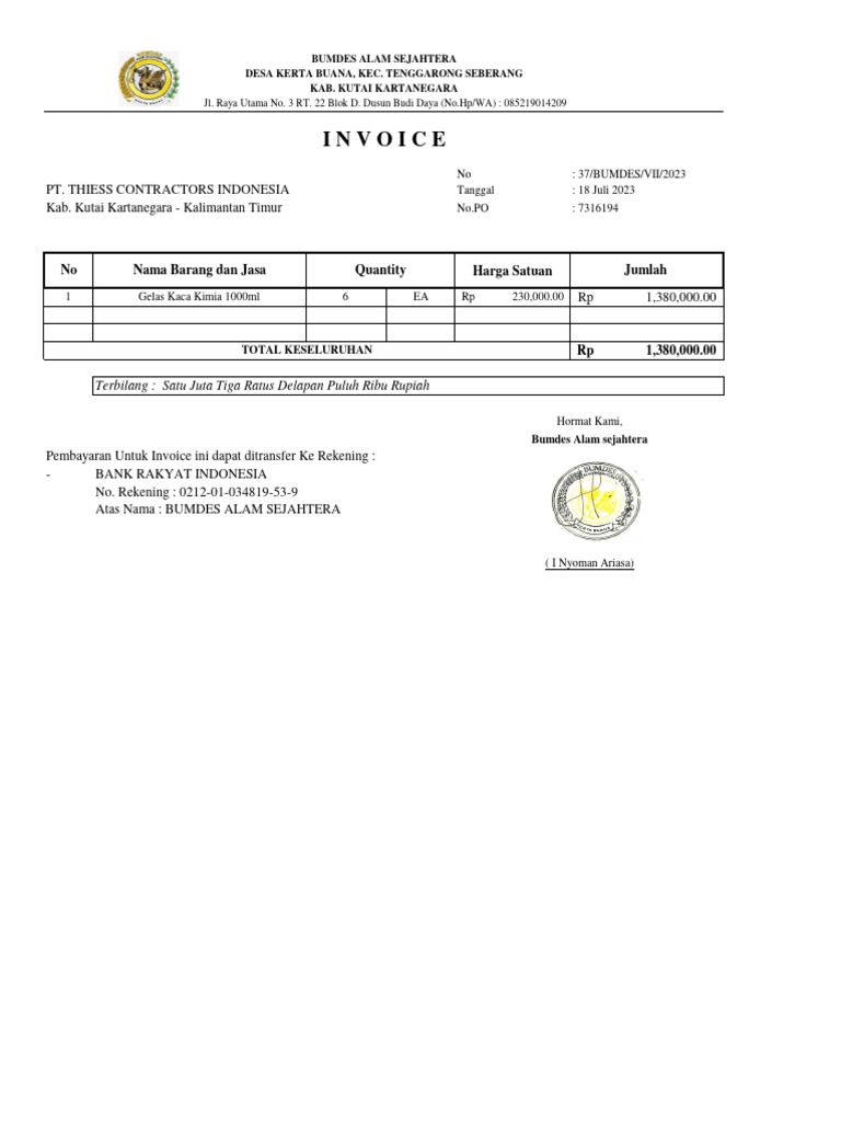 Invoice Gelas Kimia Mas Isa Pdf Indonesia
