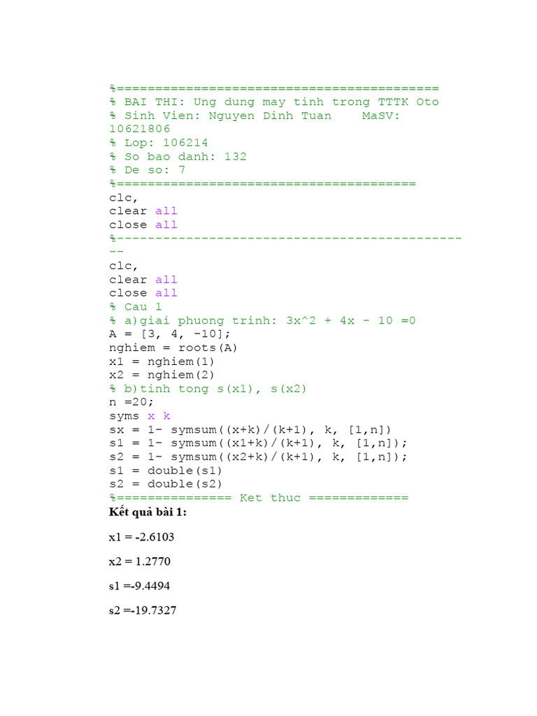 BAI THI Matlap | PDF