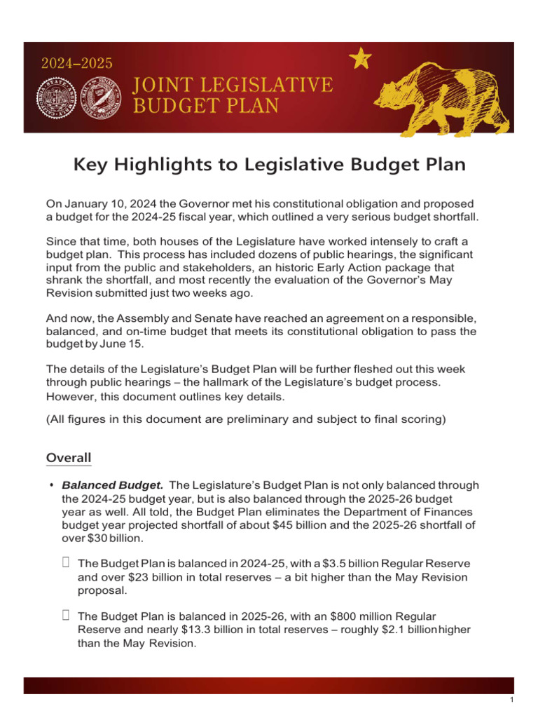 Key Highlights Joint Budget Plan 05292024new | PDF | Climate Change ...