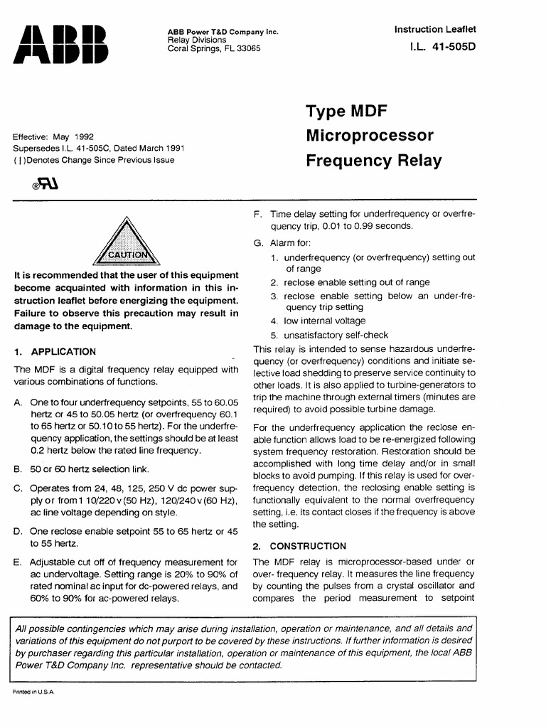 MDF Under Freq Relay | PDF