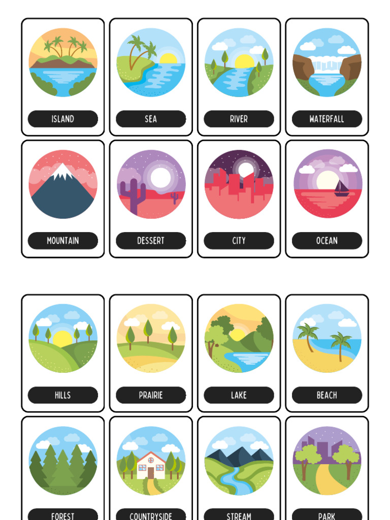 Landscapes Vocabulary Memory Game Flashcards | PDF